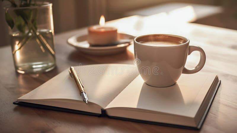 A Cup of Coffee with a Diary on the Table. Generative AI Stock ...