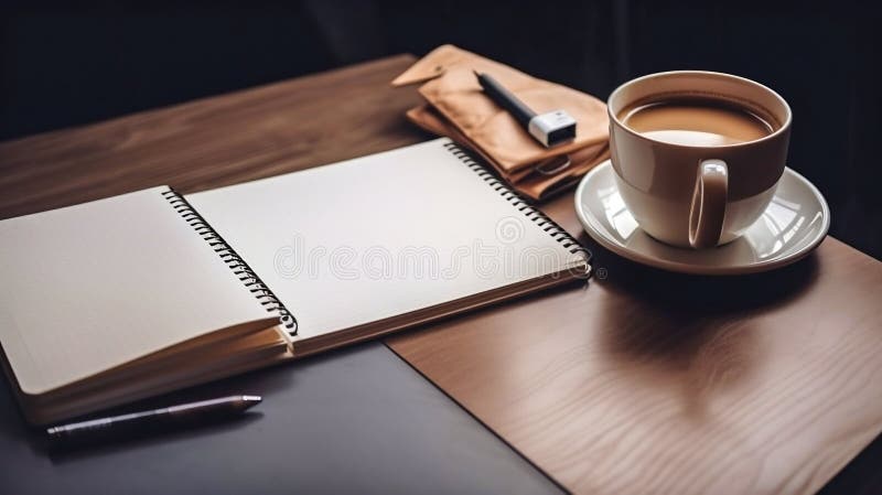 A Cup of Coffee with a Diary on the Table. Generative AI Stock ...