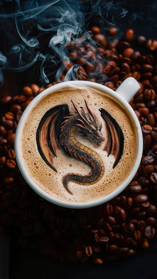 Cup of Coffee with a Dragon on it Stock Illustration - Illustration of ...