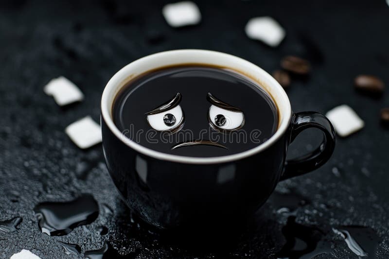A Cup of Coffee with a Drawing of a Sad Face on the Side Stock ...