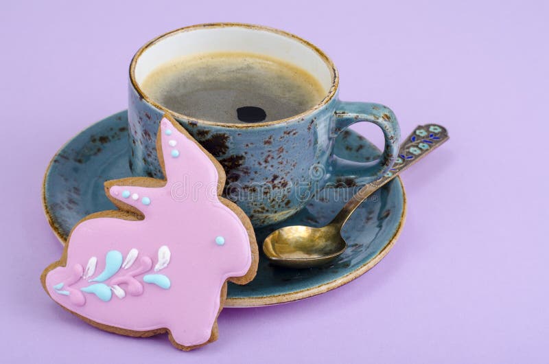 Cup of Coffee and Easter Gingerbread Rabbit Stock Image - Image of ...