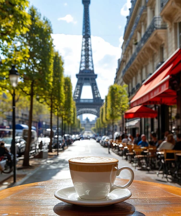 A Cup of Coffee and the Eiffel Tower in Paris Stock Photo - Image of ...