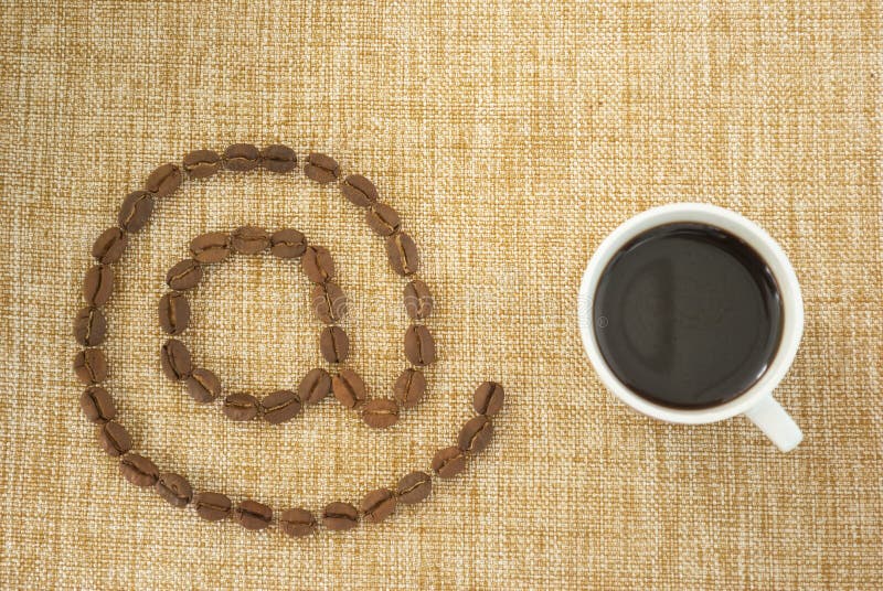 Cup of Coffee and Email Sign. Stock Photo - Image of letters, symbol ...