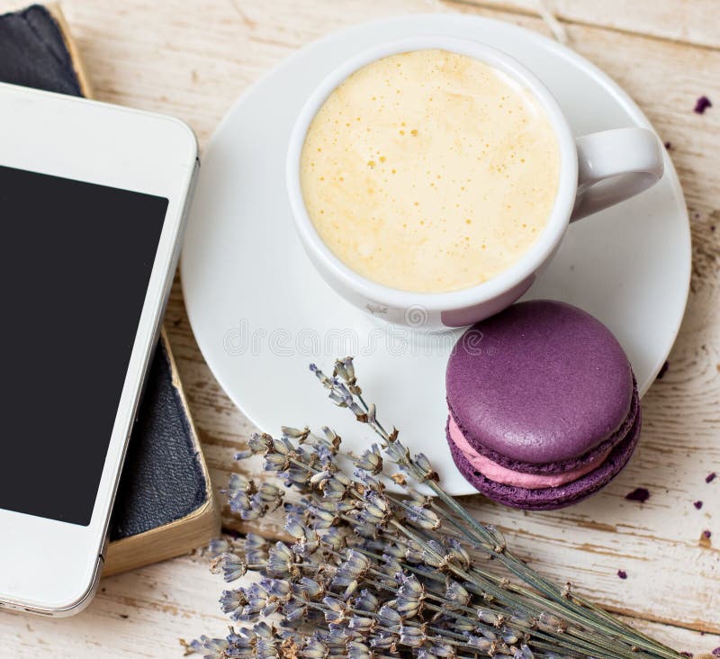 A Cup of Coffee Espresso and Macaroon Stock Photo - Image of calories ...