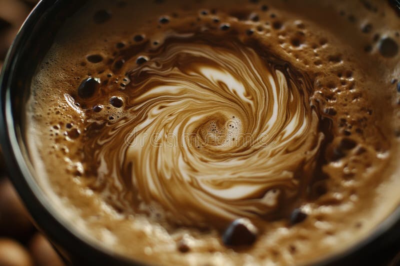 A Cup of Coffee Featuring a Beautiful Swirl Design on Its Surface ...