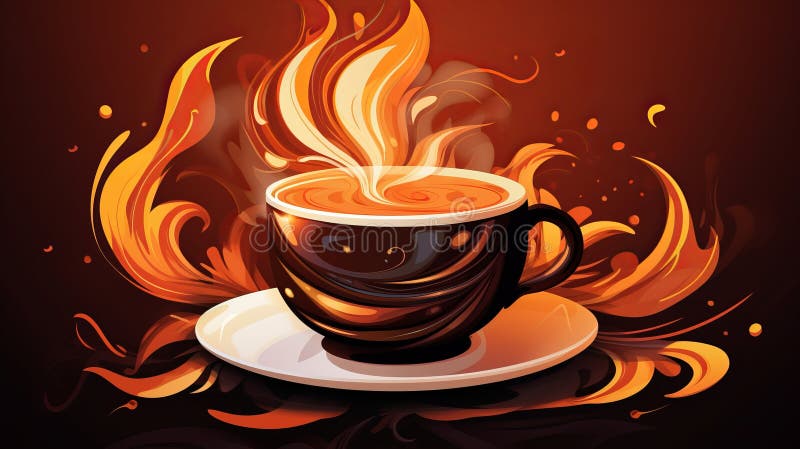 A Cup of Coffee with Flames on a Black Background Stock Illustration ...