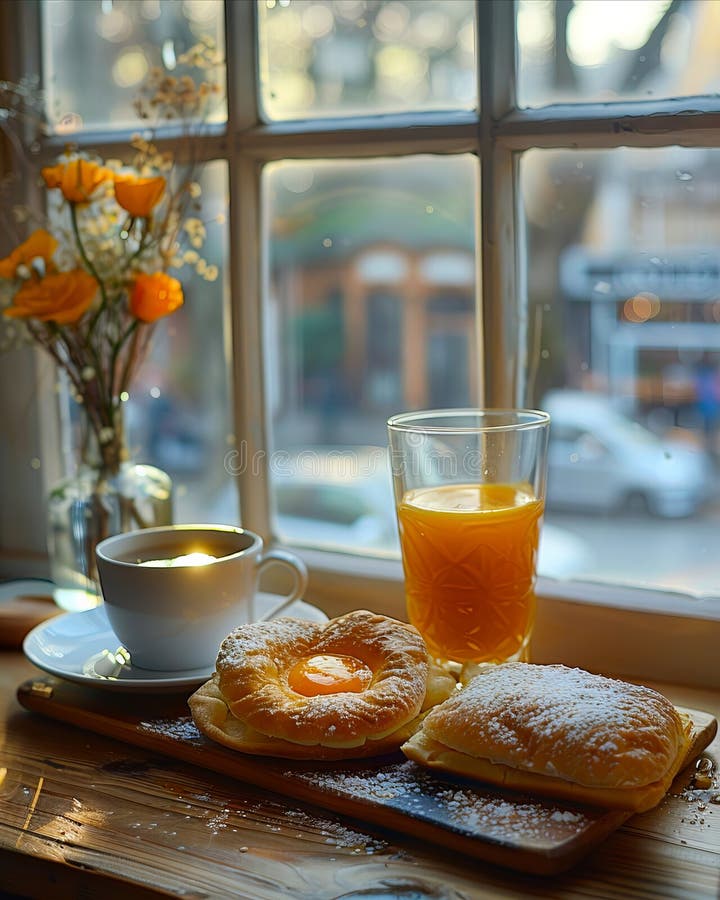 A Cup of Coffee and a Glass of Orange Juice on a Table Stock Photo ...