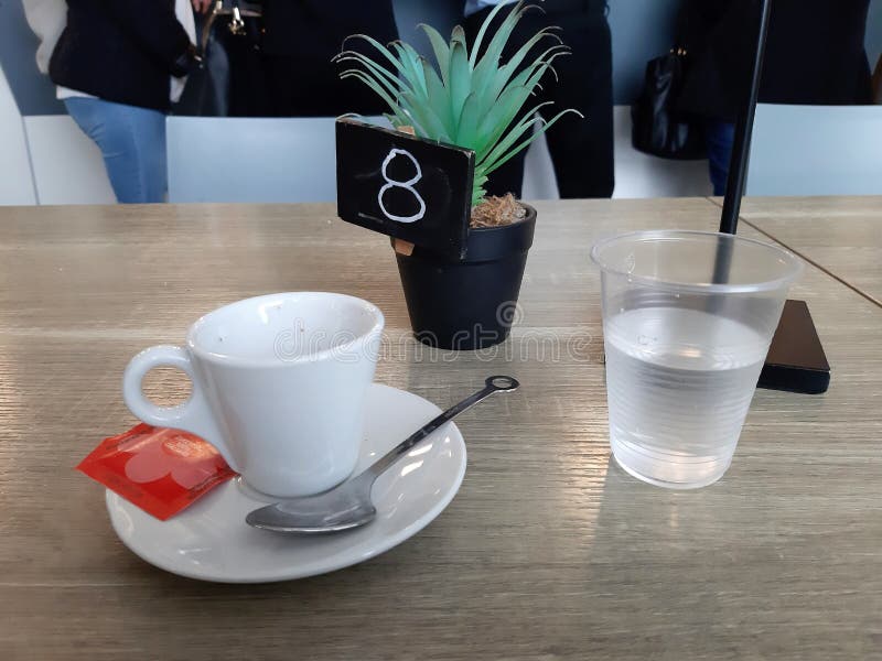 Cup of Coffee with Glass of Water Stock Image - Image of black ...