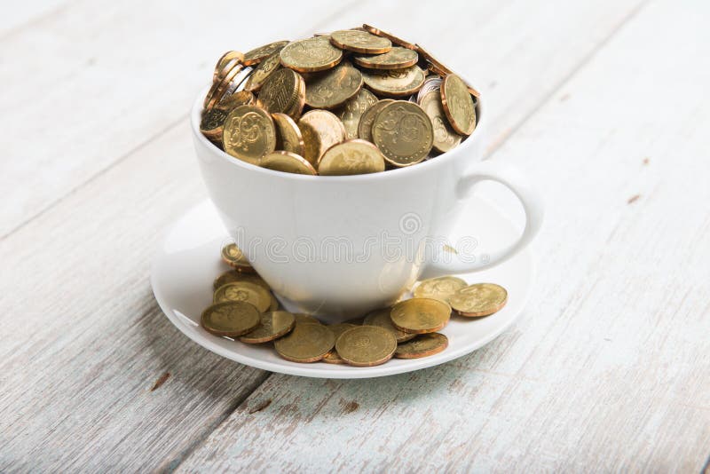 Cup of Coffee with Gold Coins Stock Image - Image of accounts ...