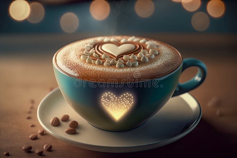 Cup of coffee with heart stock illustration. Illustration of heart ...