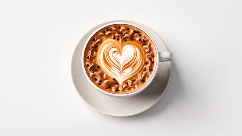 Cup of Coffee Heart Art on White Stock Image - Image of cream, latte ...