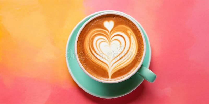 Cup of Coffee with Heart Latte Art on Colorful Background Stock ...