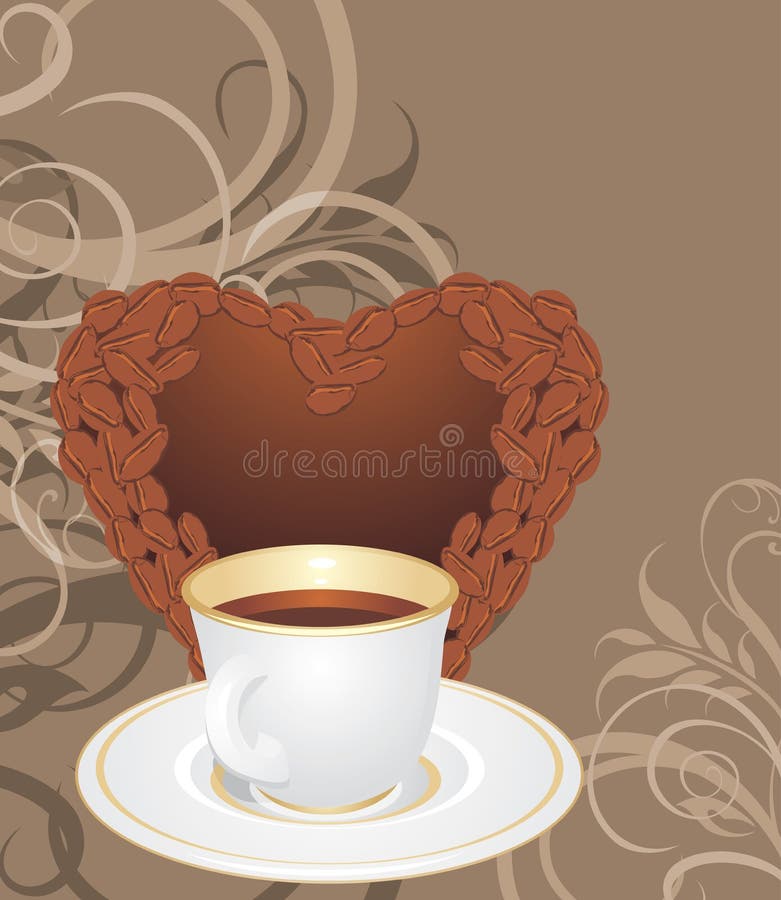 Cup and Coffee Heart on the Ornamental Background Stock Vector ...