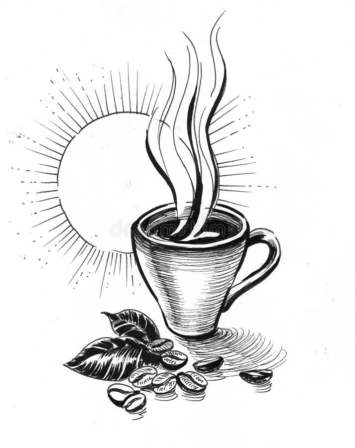 A cup of coffee stock illustration. Illustration of drawing - 112406609