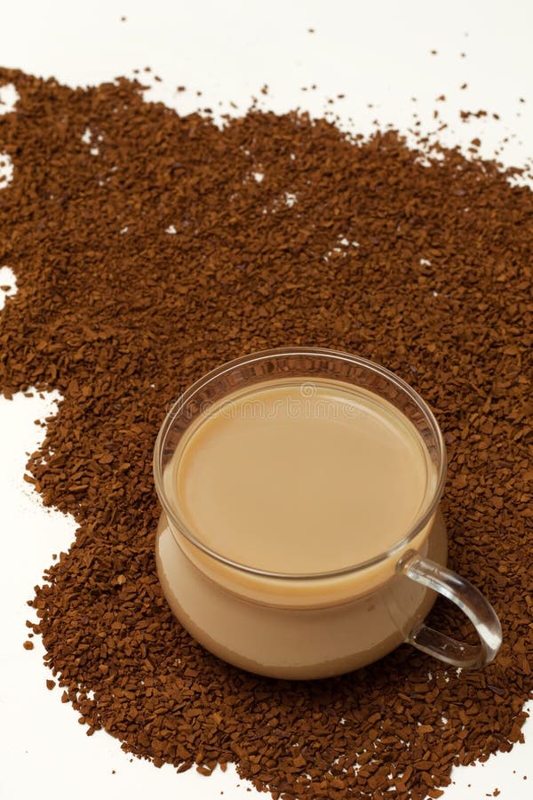 Cup of Coffee on Instant Coffee Powder Background Stock Photo - Image ...