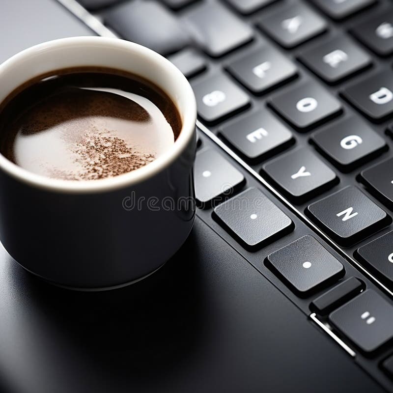Cup of Coffee on a Keyboard on a Desk. Generative Ai Stock Illustration ...