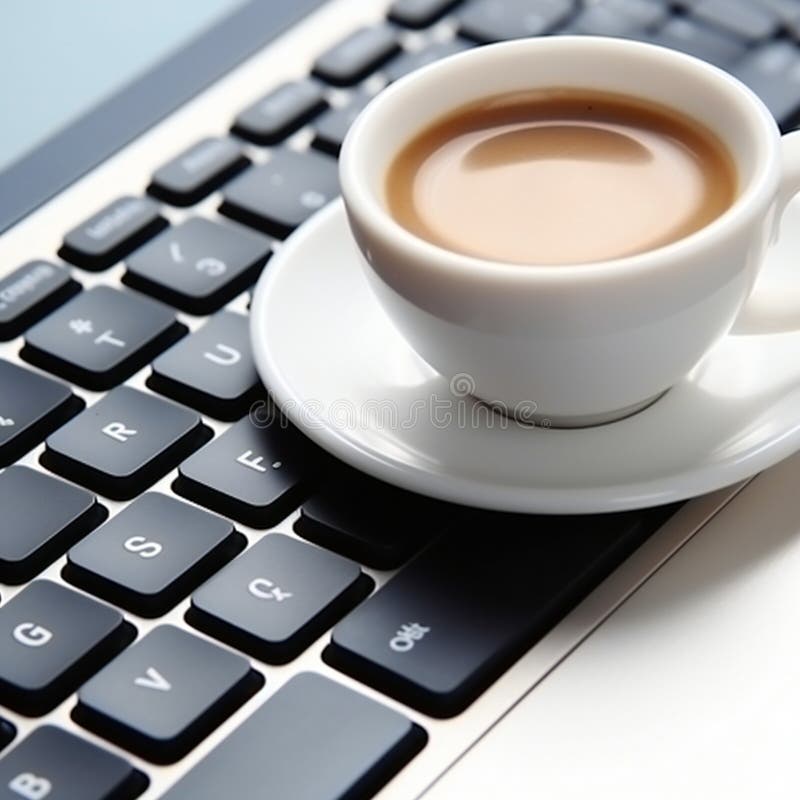 Cup of Coffee on a Keyboard on a Desk. Generative Ai Stock Illustration ...
