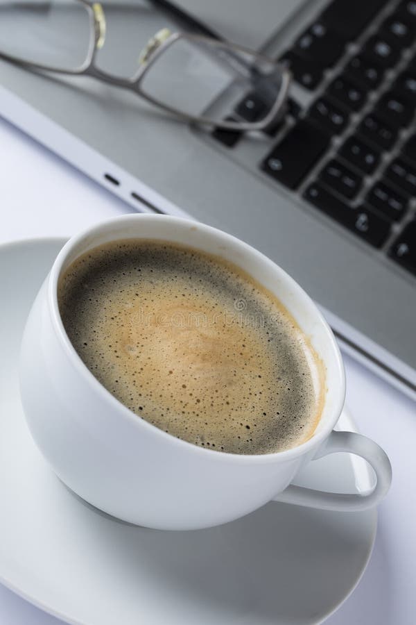 Cup of Coffee with a Keyboard Stock Image - Image of glasses, frame ...