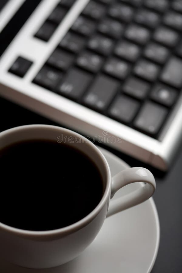 Cup of Coffee and Keyboard (shallow DOF) Stock Photo - Image of desk ...