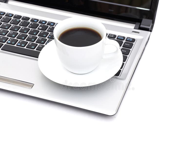 A cup of coffee and laptop stock photo. Image of connection - 17673048