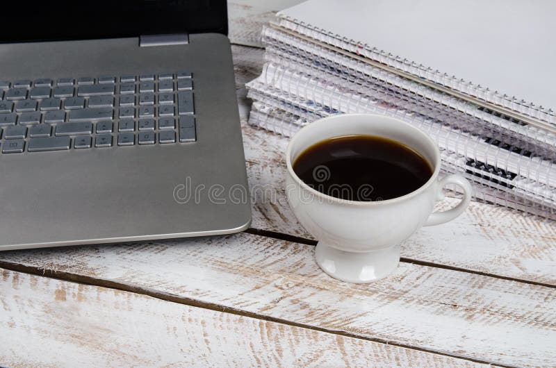 Coffee Table with Laptop and Notebook Stock Image - Image of morning ...