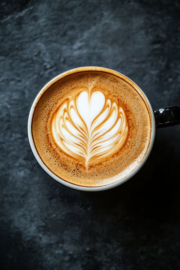 Cup of Coffee with Latte Art on Dark Background, Creating a Visually ...