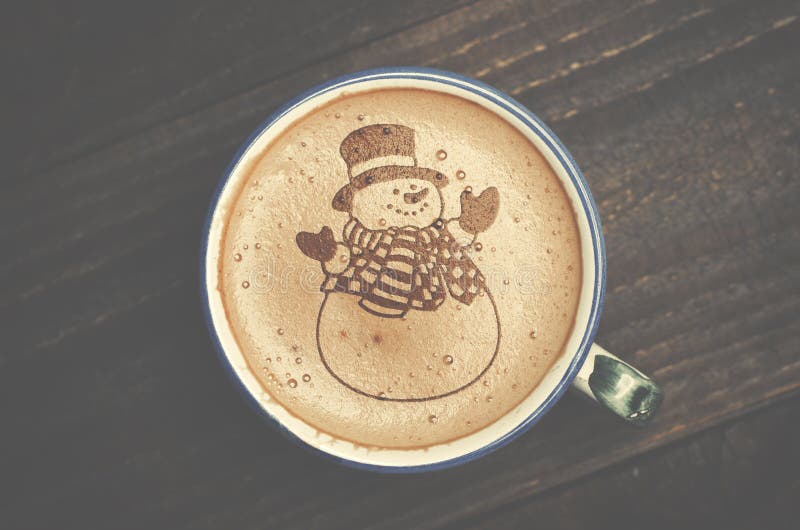 Latte art snowman. stock image. Image of inspiration - 95039811