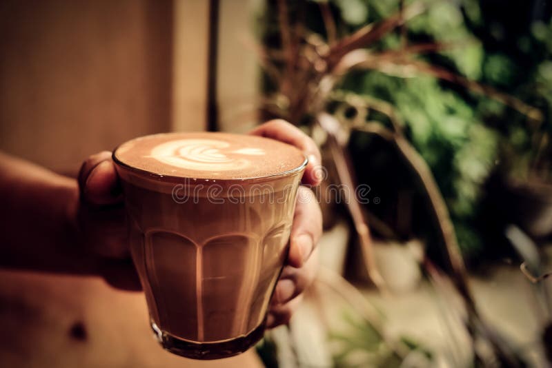 A Cup of Coffee Latte Top View with Leaf Shape Foam Stock Image - Image ...