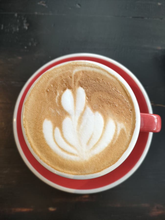 Cup of Coffee Latte with Tulip Pattern Stock Image - Image of crema ...