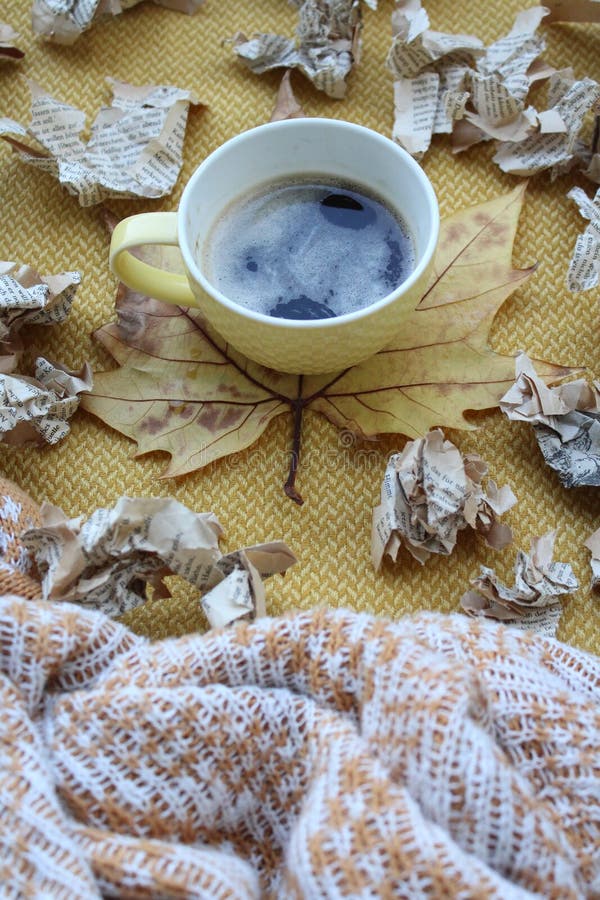 A cup of coffee and leaves stock image. Image of drink - 135715995