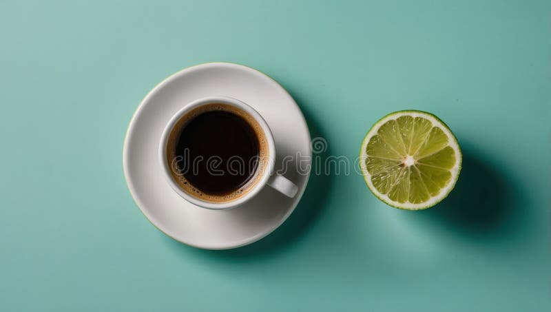 Cup of Coffee and Lemon Half on Minimalist Green Background Stock ...