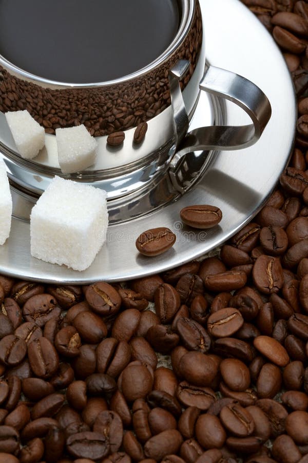 Cup of Coffee with Lump Sugar and Beans Stock Image - Image of aroma ...
