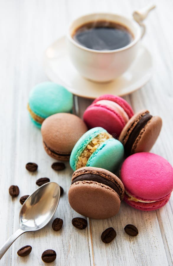 Cup of Coffee and Macaroons Stock Photo - Image of delicious, macaron ...