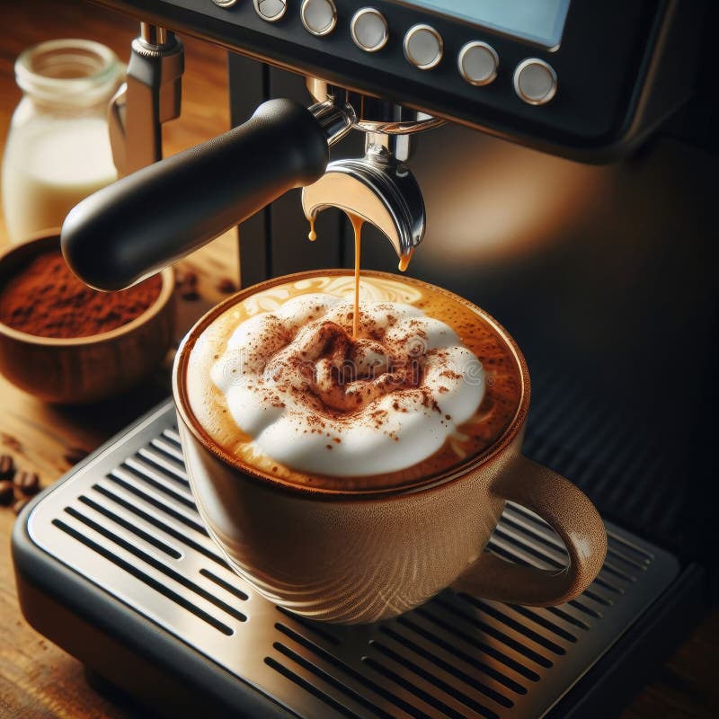 A Cup of Coffee in a Coffee Machine with Foam, Freshly Prepared Stock ...