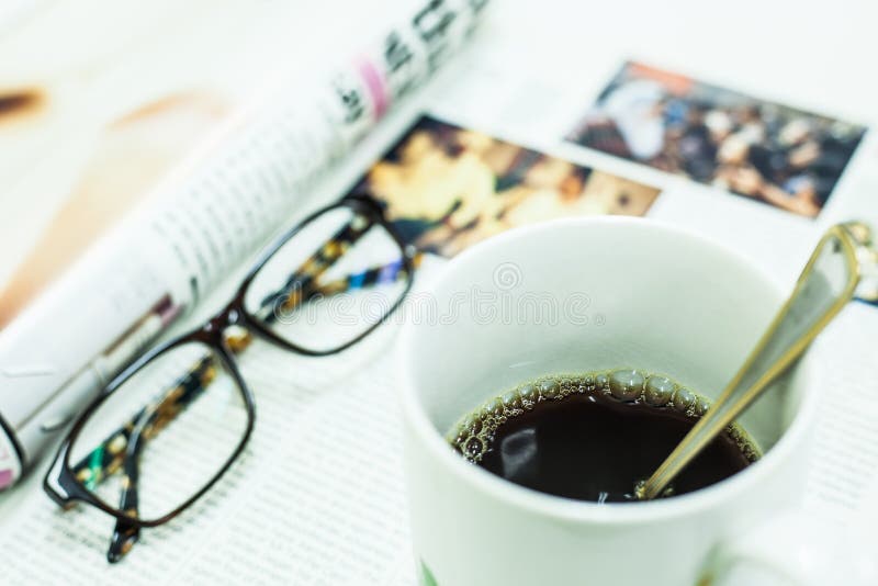 Cup of Coffee, Magazine and Glasses Stock Image - Image of coffee ...