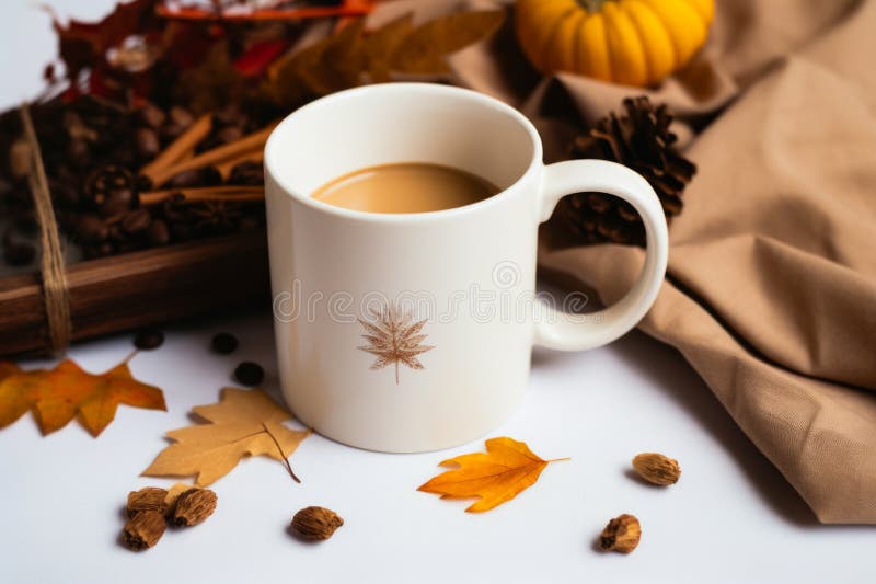 Cup of Coffee with Maple Leaf on the Side. Generative AI Stock Photo ...