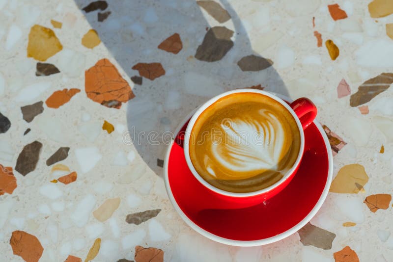 Cup of Coffee on Marble Table . Mug of Latte with Art Stock Image ...