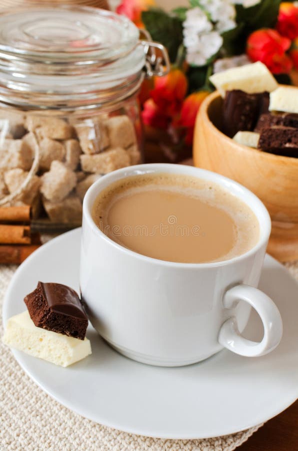 Cup of Coffee with Milk and Chocolate Stock Photo - Image of coffee ...