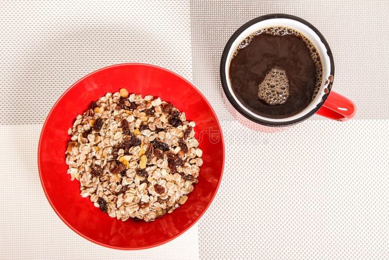 Cup of coffee with Muesli stock photo. Image of corn - 34048146