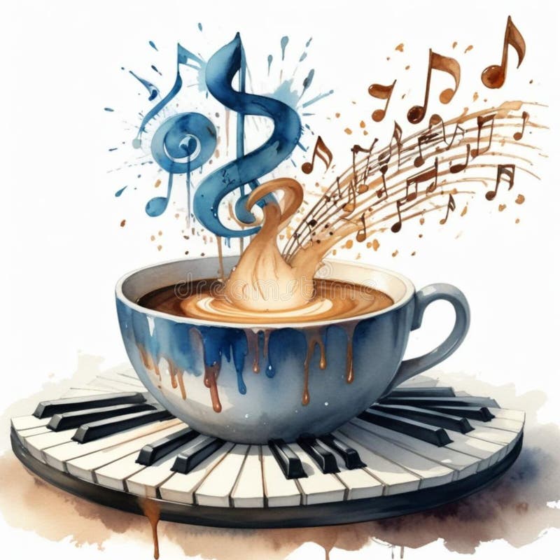 A Cup of Coffee with Musical Notes Coming Out of it Stock Illustration ...