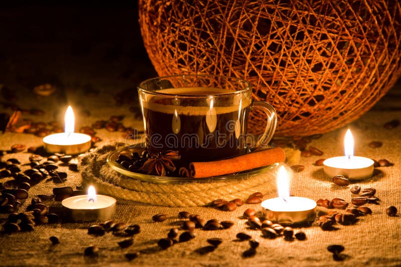Cup of Coffee in Natural Candle Light Stock Photo - Image of aroma ...