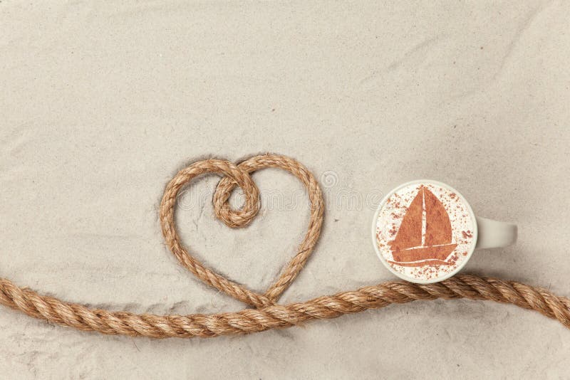 Cup of Coffee Near Heart Shape Rope Stock Image - Image of romance ...