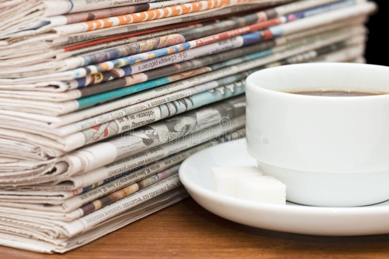 A Cup of Coffee and a Newspaper Stock Image - Image of article, white ...