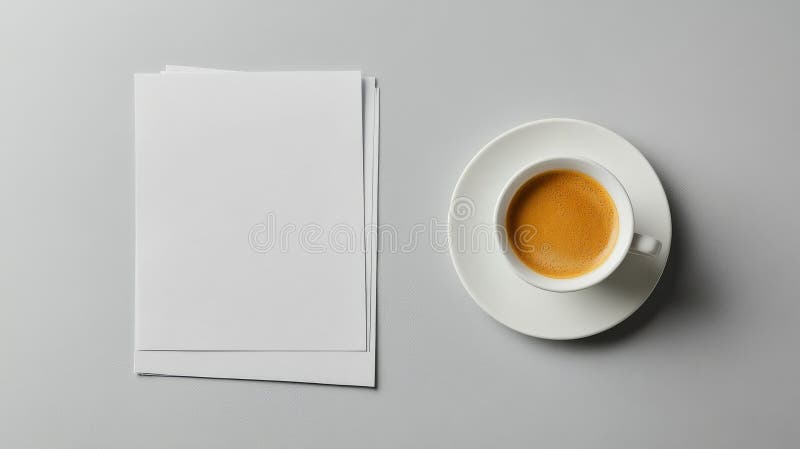 Cup of Coffee Next To Stack of Blank Papers on Minimalist Desk Stock ...