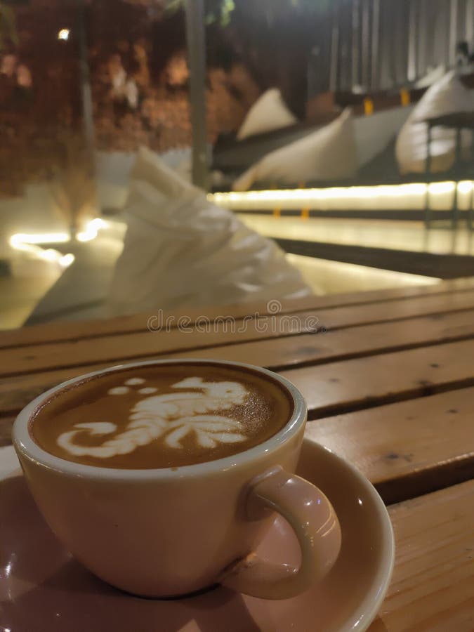 A Cup of Coffee at Night Under the Light Stock Image - Image of dessert ...