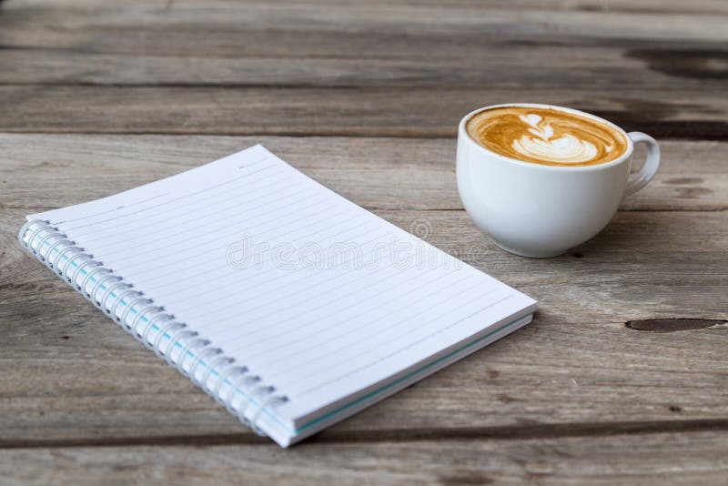 Cup of Coffee with Notebook on Wood Table Stock Image - Image of coffee ...