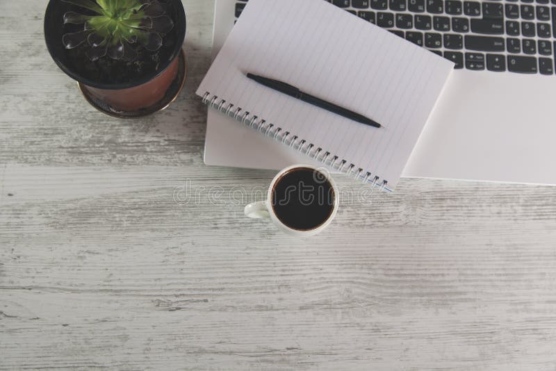 Cup of Coffee with Notepad and Keyboard Stock Image - Image of computer ...