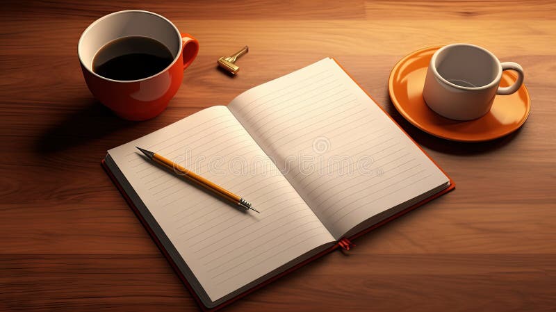 Cup of Coffee and Notepad with Pen Composition, Top View. Generated AI ...