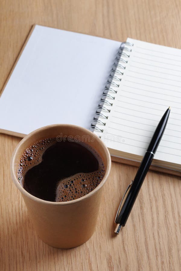 Cup of Coffee, Notepad and Pen Stock Image - Image of note, blank ...