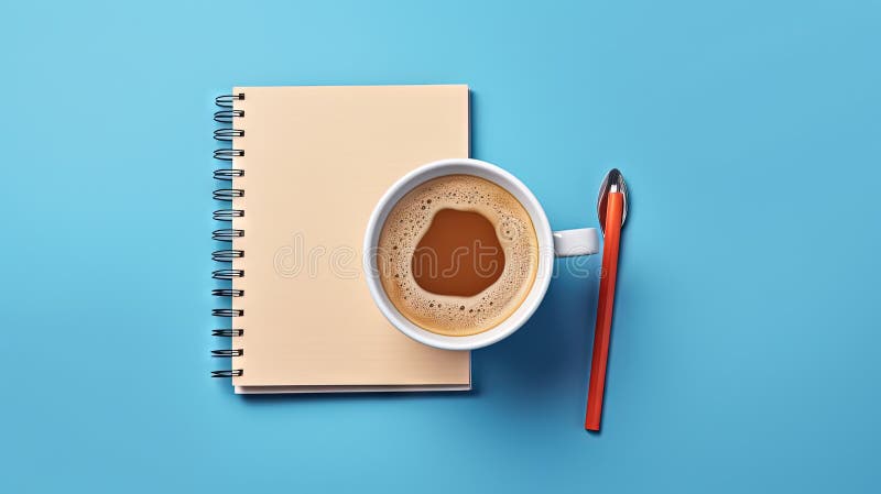 Cup of Coffee and Notepad with Pen Composition, Top View. Generated AI ...